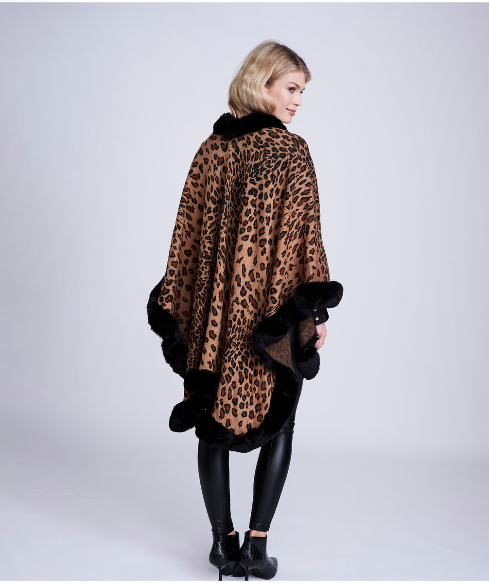 Leopard Print Faux Fur-Trimmed Wrap with Sleeveless Design – Pia ...